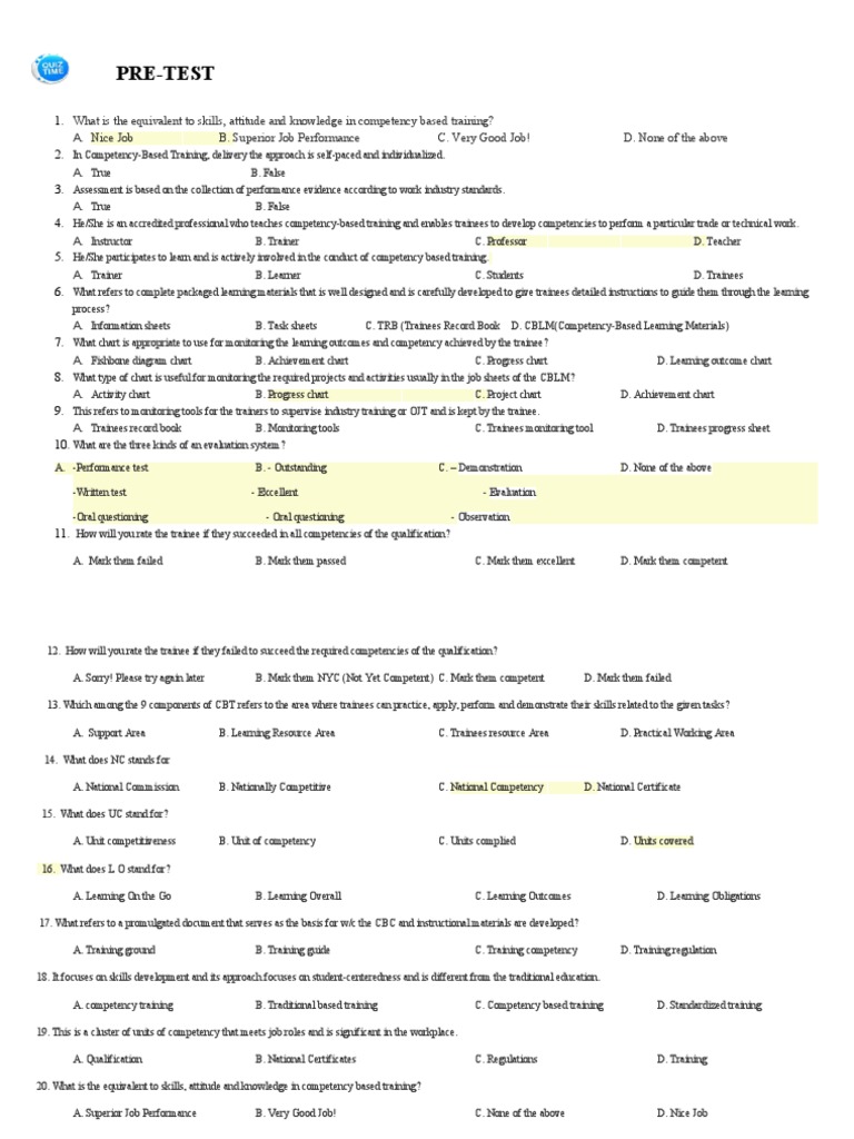 TMC I PRE-TEST | PDF | Learning | Educational Assessment