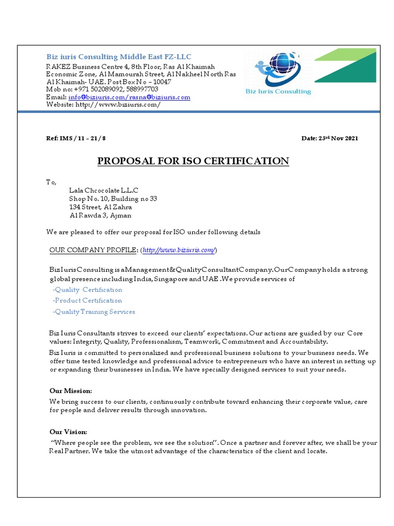 ISO Certification Proposal for Lala LLC | PDF | Audit | Cheque