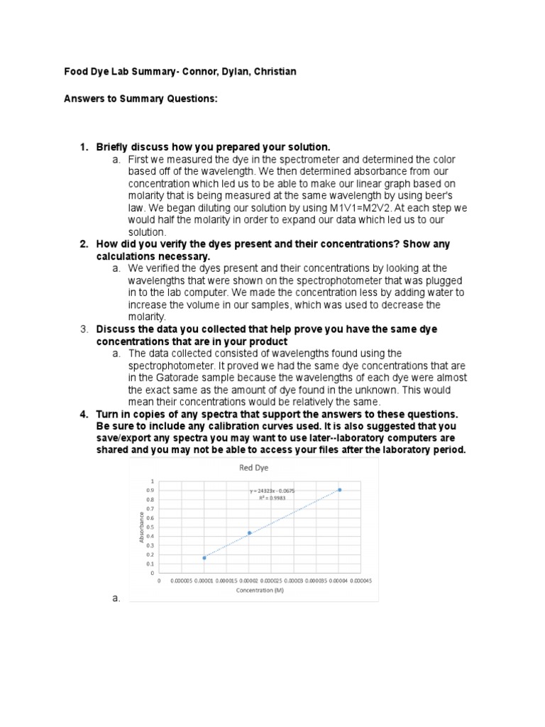 Food Dye Lab Results - Connor Dylan Christian | PDF | Spectrophotometry ...