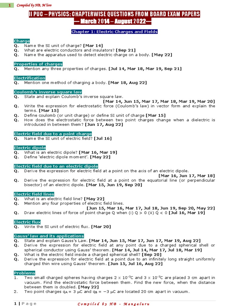 Physics II PUC Chapterwise Questions | PDF | Electrical Impedance | Capacitor
