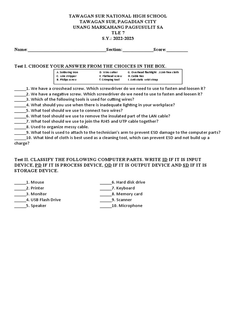 Tle 7 1ST Quarter | PDF