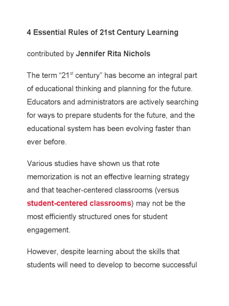 4 Essential Rules of 21st Century Learning | PDF | Constructivism ...