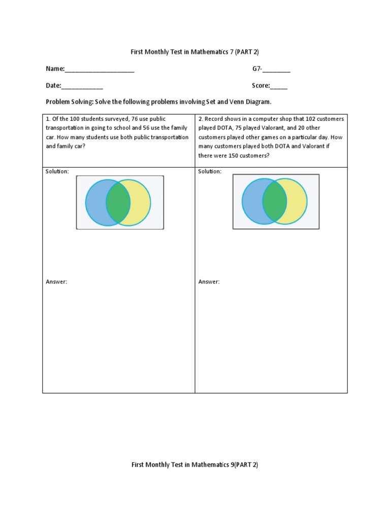First Monthly Test in Mathematics 7 (PART 2 | PDF | Mathematical ...