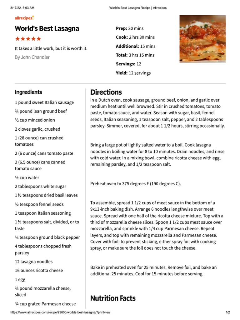 Worlds Best Lasagna Recipe | PDF