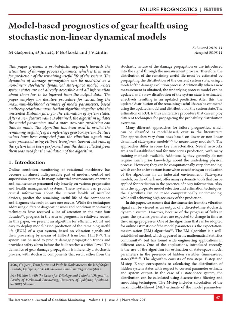 Model-Based Prognostics of Gear Health Using Stochastic Non-Linear Dynamical Models | PDF ...