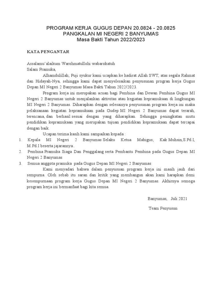 Program Kerja Gugus Depan 20 | PDF