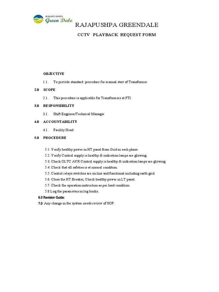 Sop For Transformer Pdf
