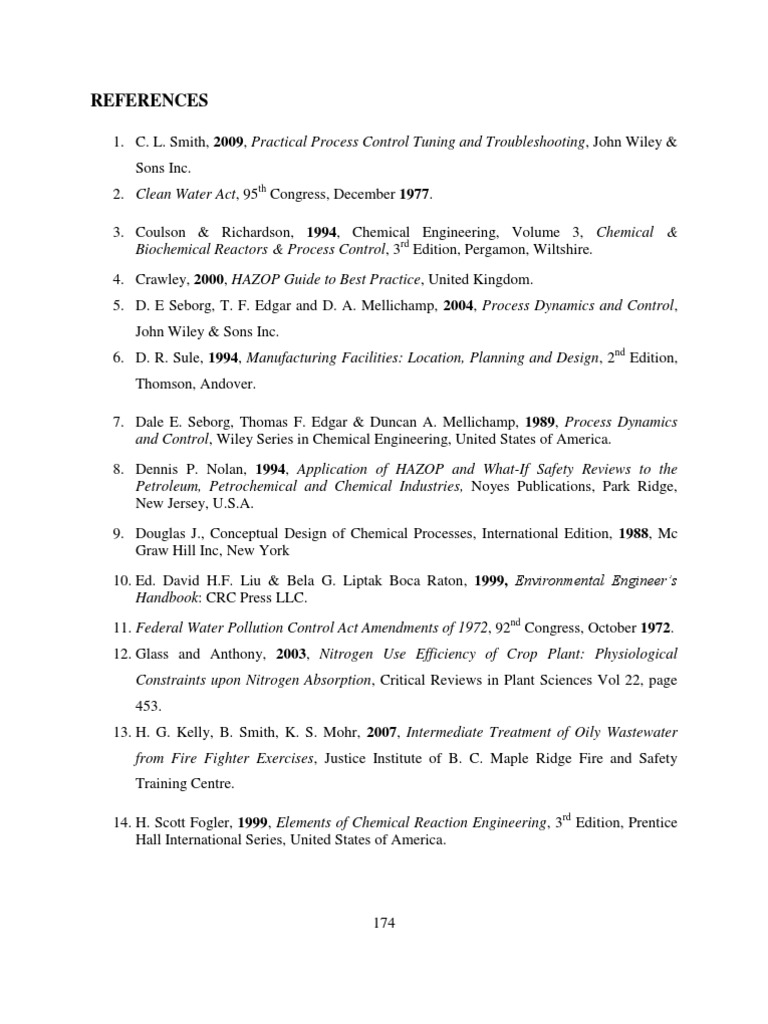 13 References | Chemical Engineering | Chemical Process Engineering
