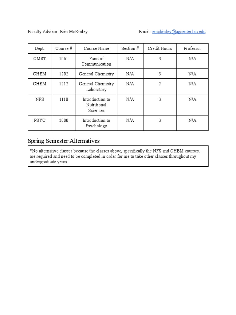 Lsu Spring 2023 Course Schedule | PDF