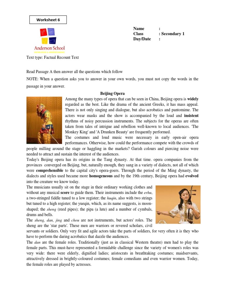 Worksheet 6-Factual Recount | PDF | Beijing | Opera