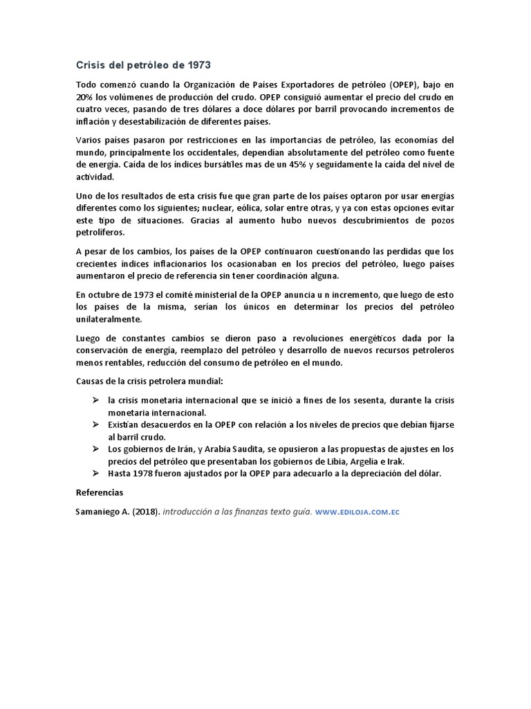 Crisis del Petróleo de 1973: Causas y Efectos | PDF | Finanzas y dinero ...