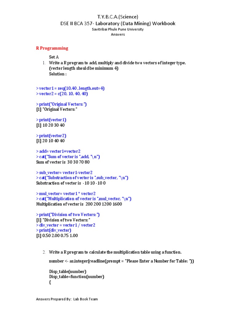 DMDWLab Book Answers | PDF | Integer (Computer Science) | Data