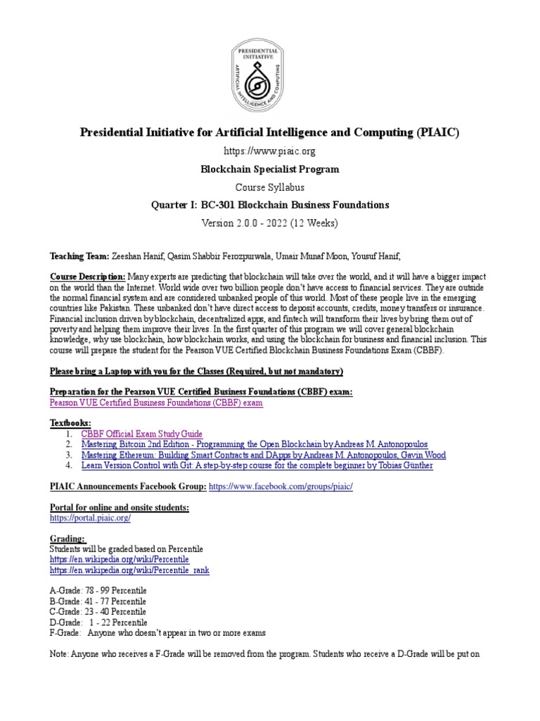 Bcc Q1 Syllabus 2022 Piaic Pdf Object Oriented Programming Computing