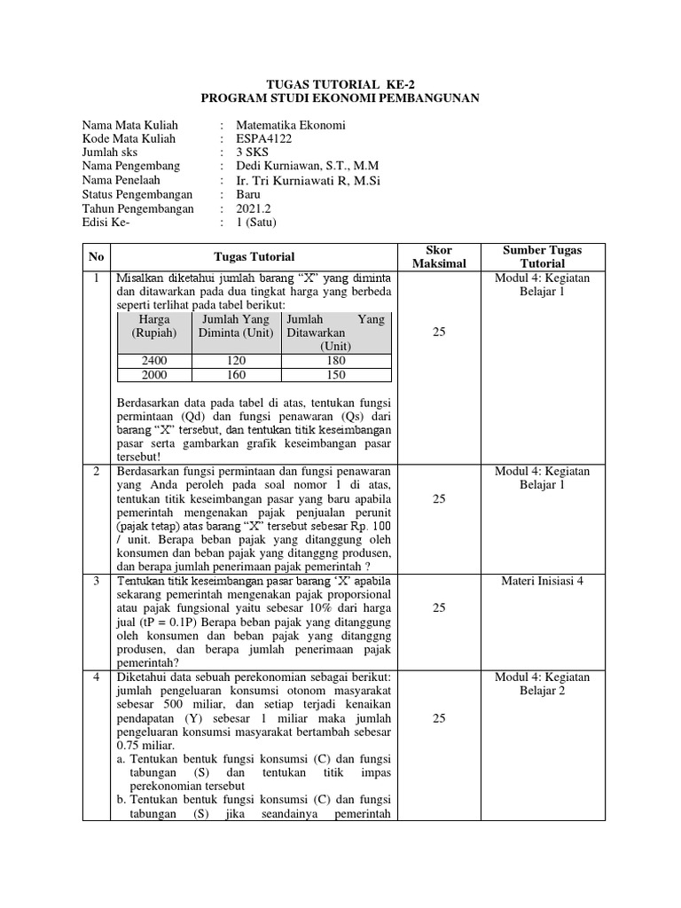 Jawaban Tugas Tutorial 2 - Espa4122 | PDF