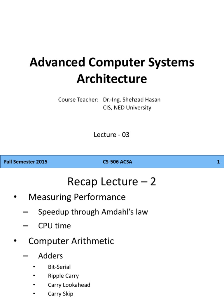 Advanced Computer Systems Architecture Lect-3 | PDF | Multiplication | Computer Architecture
