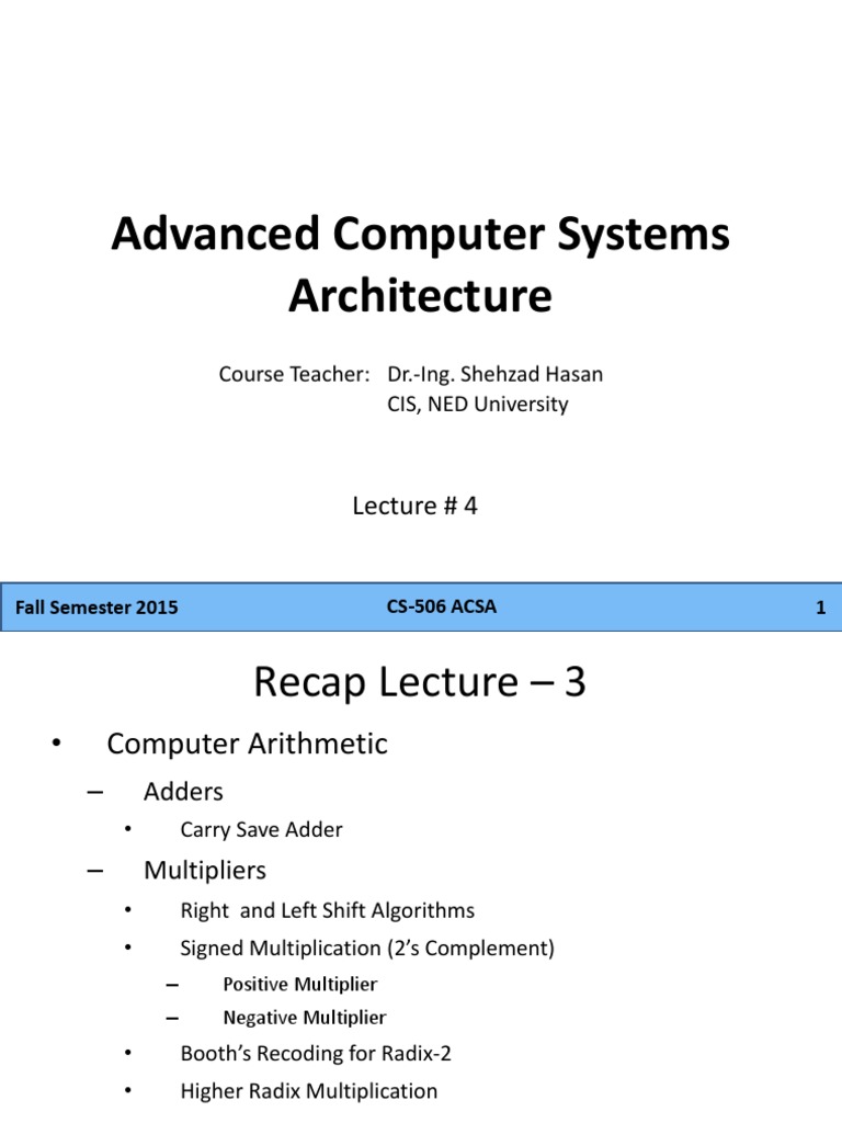 Advanced Computer Systems Architecture Lect-4 | PDF | Division (Mathematics) | Arithmetic