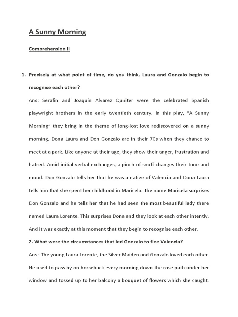 A Sunny Morning - Comprehension II and III | PDF