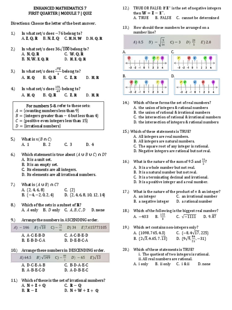 Grade 7 Real Numbers Quiz | PDF | Rational Number | Numbers