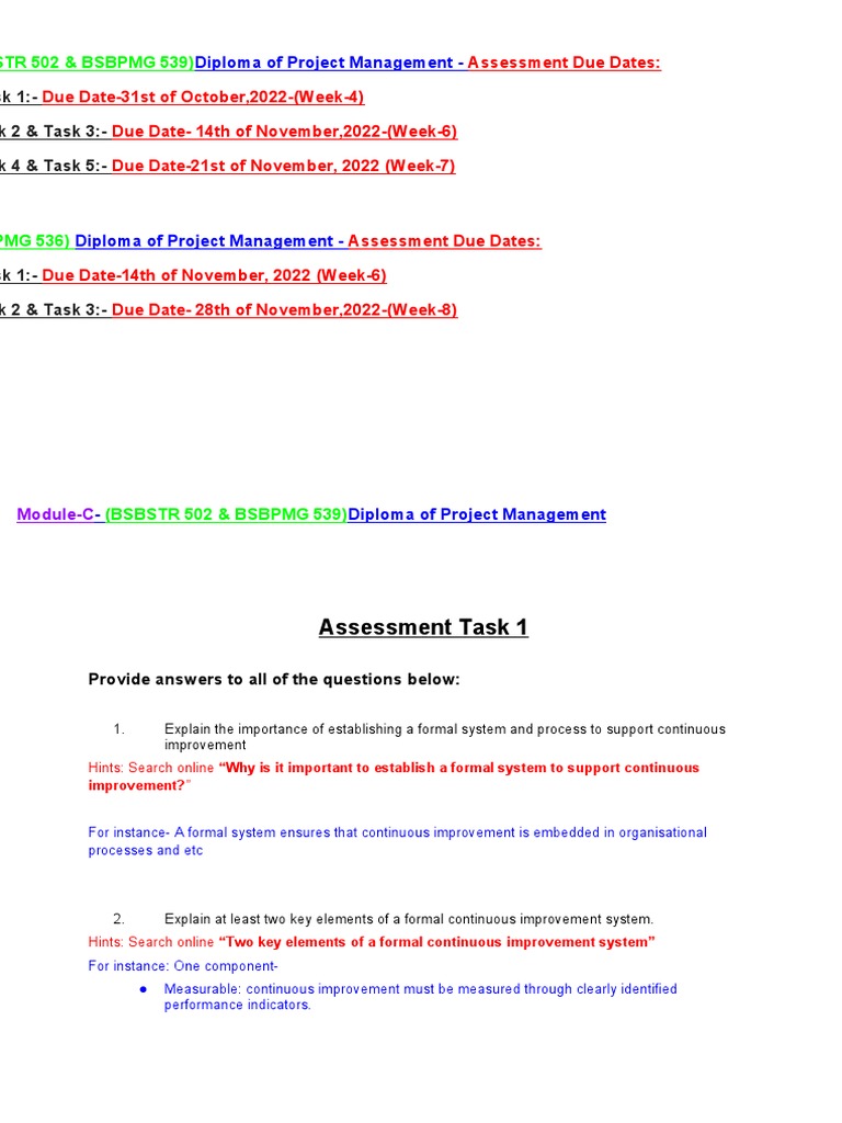 SELC-Module C-Assessment Guidelines - Term-4, 2022-Diploma of Project ...