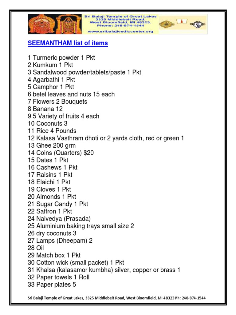 Seemantham Baby Shower | PDF | Cooking, Food & Wine