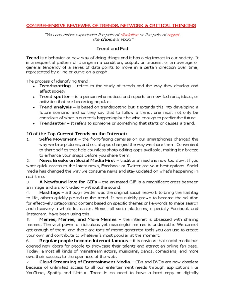 Comprehensive Reviewer of Trends, Networks & Critical Thinking | PDF