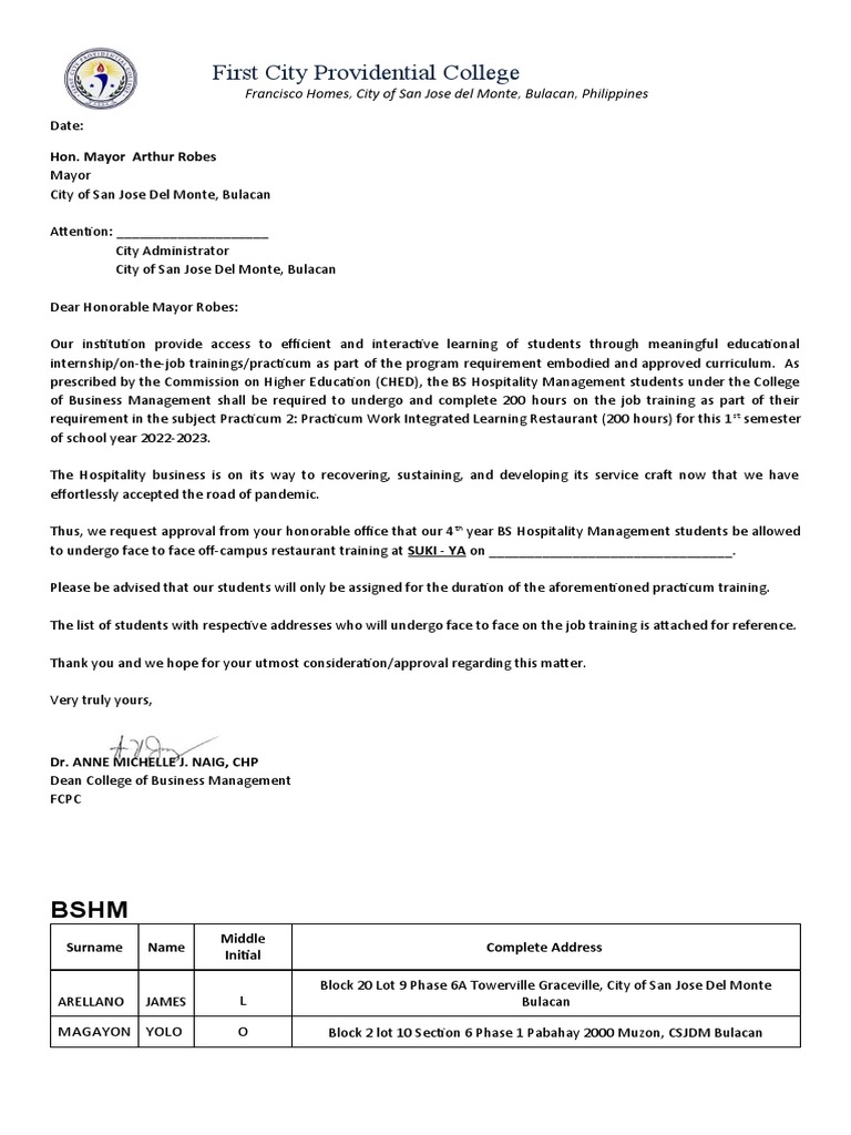 Letter For Lgu Restaurant (Bulacan) | PDF