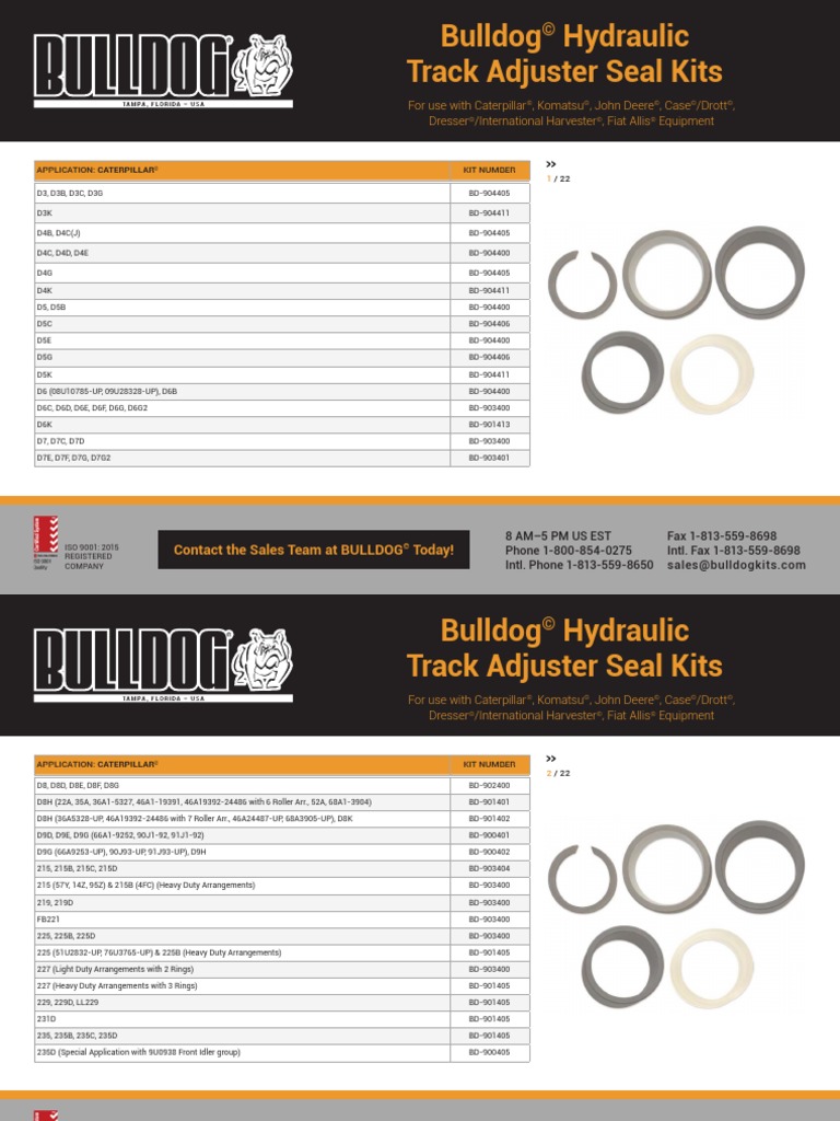 Bulldog Hydraulic Track Adjuster Seal Kits | PDF | Industrial Equipment ...