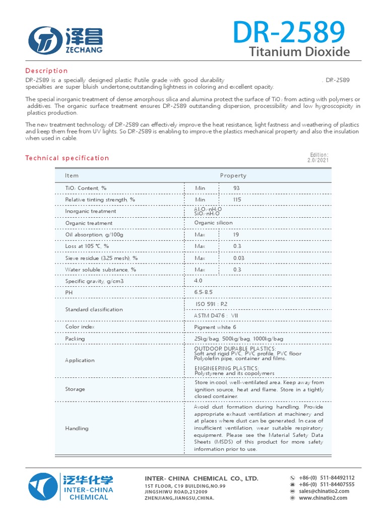 DR-2589 TDS | PDF | Titanium Dioxide | Materials