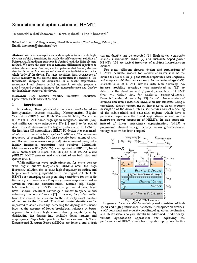 Simulation and optimization of HEMTs using finite element method | PDF | Electronics ...