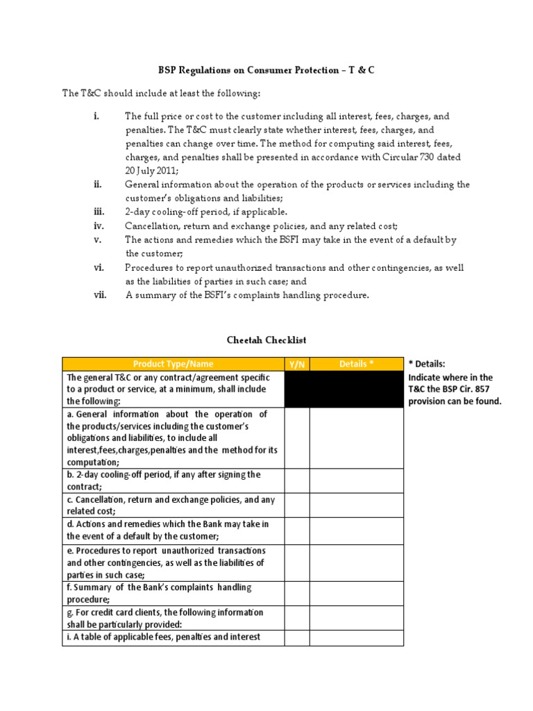 BSP Regulations On Consumer Protection - T&C | PDF | Credit Card | Fee