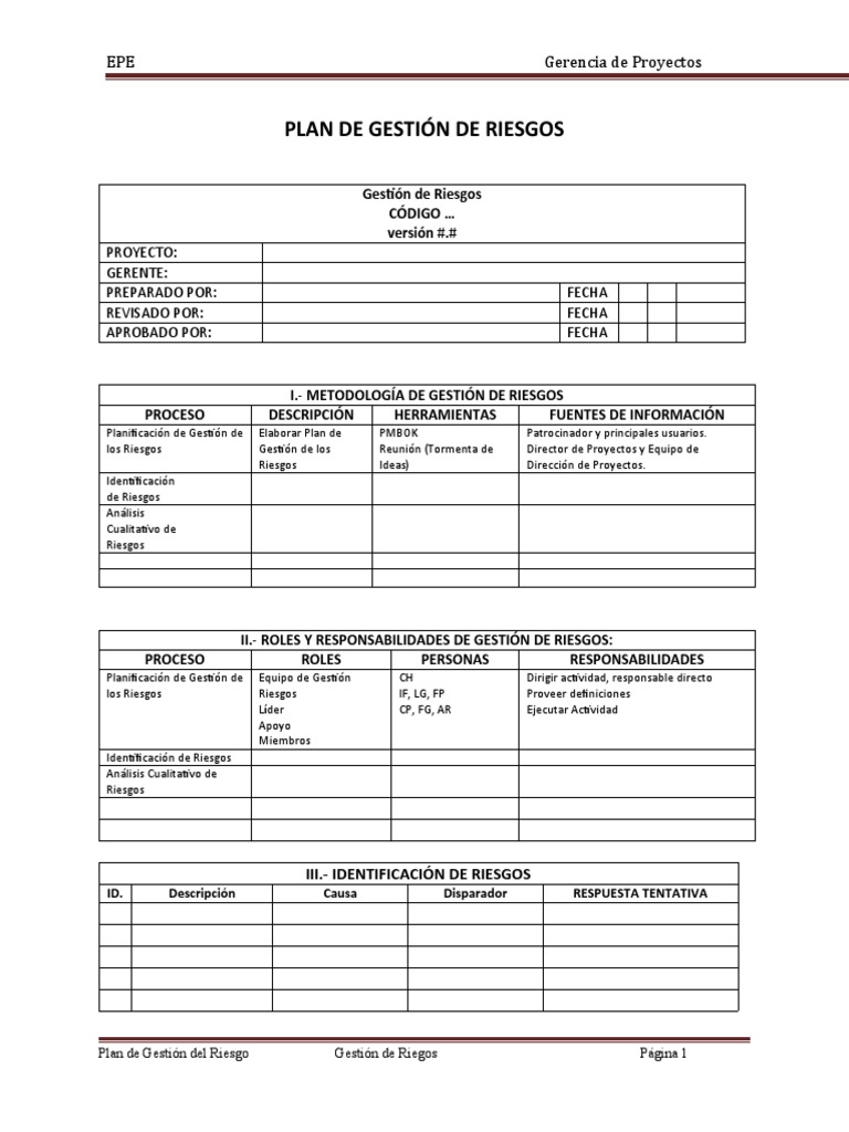Plan de Gestión de Riesgos | PDF
