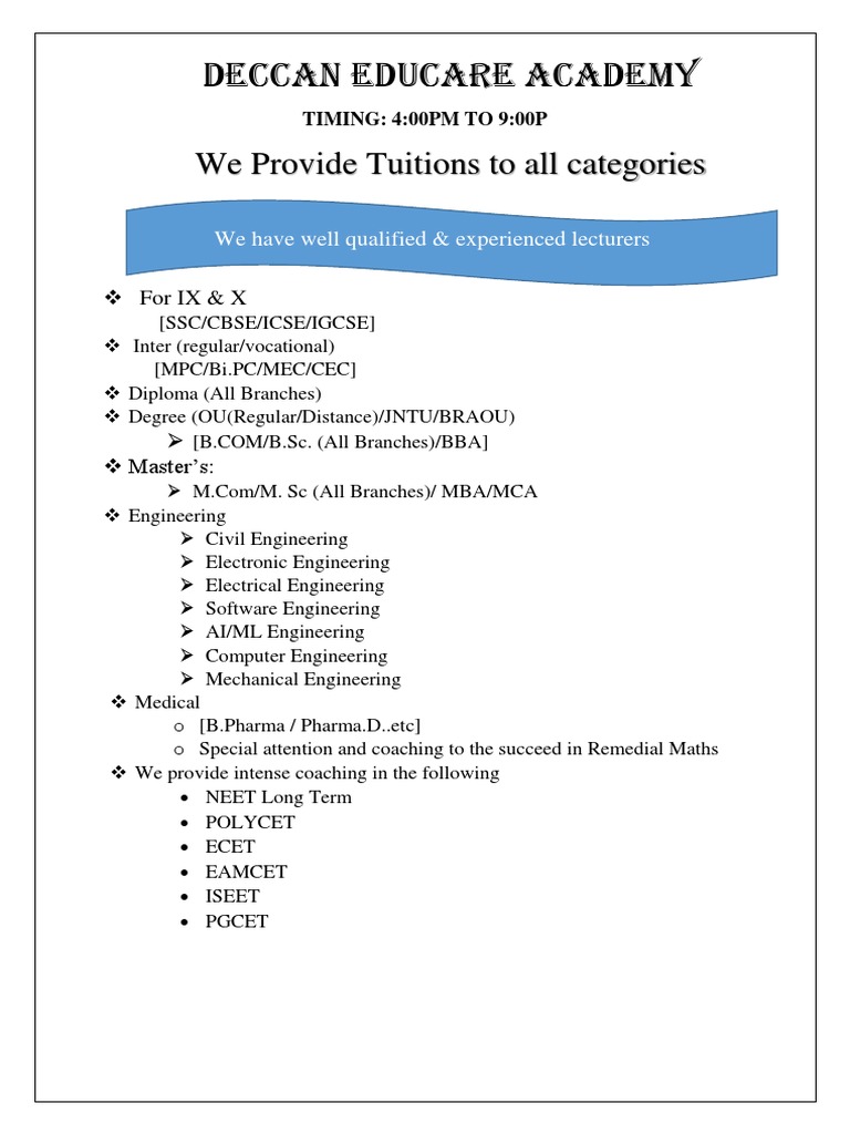 Deccan Educare Academy Courses | PDF