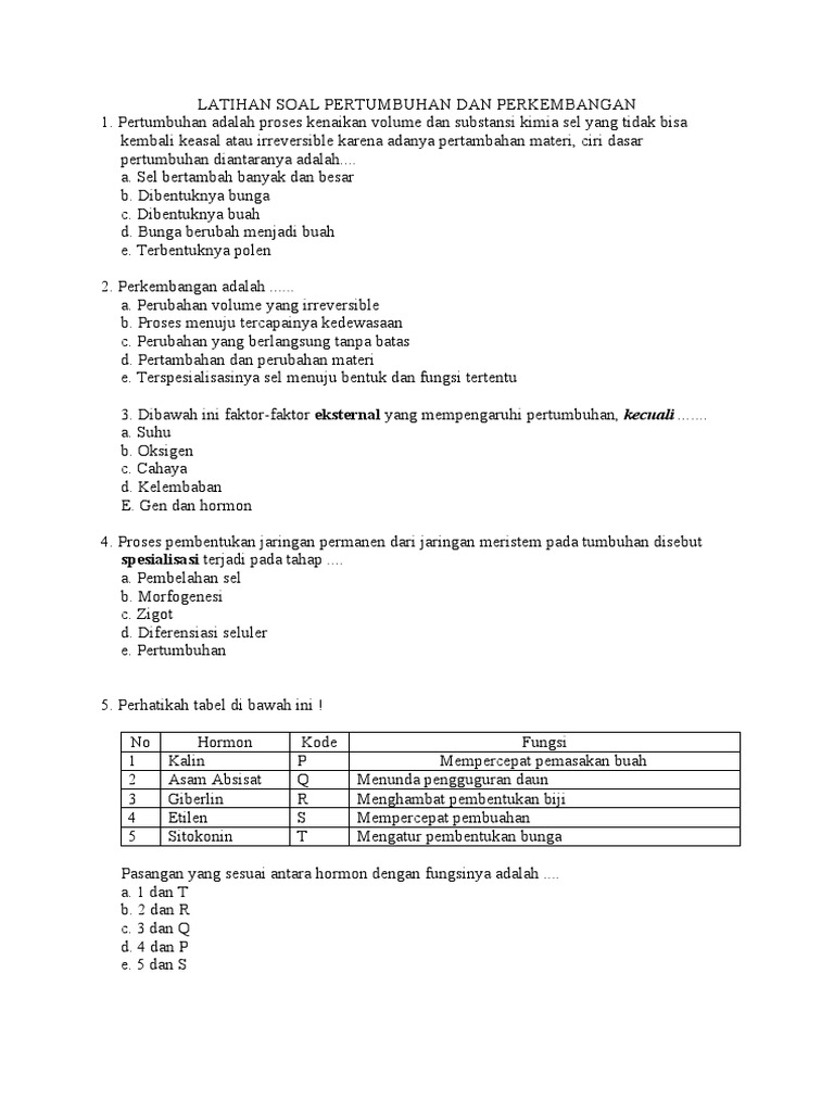 Latihan Soal Pertumbuhan Dan Perkembangan | PDF | Sains & Matematika
