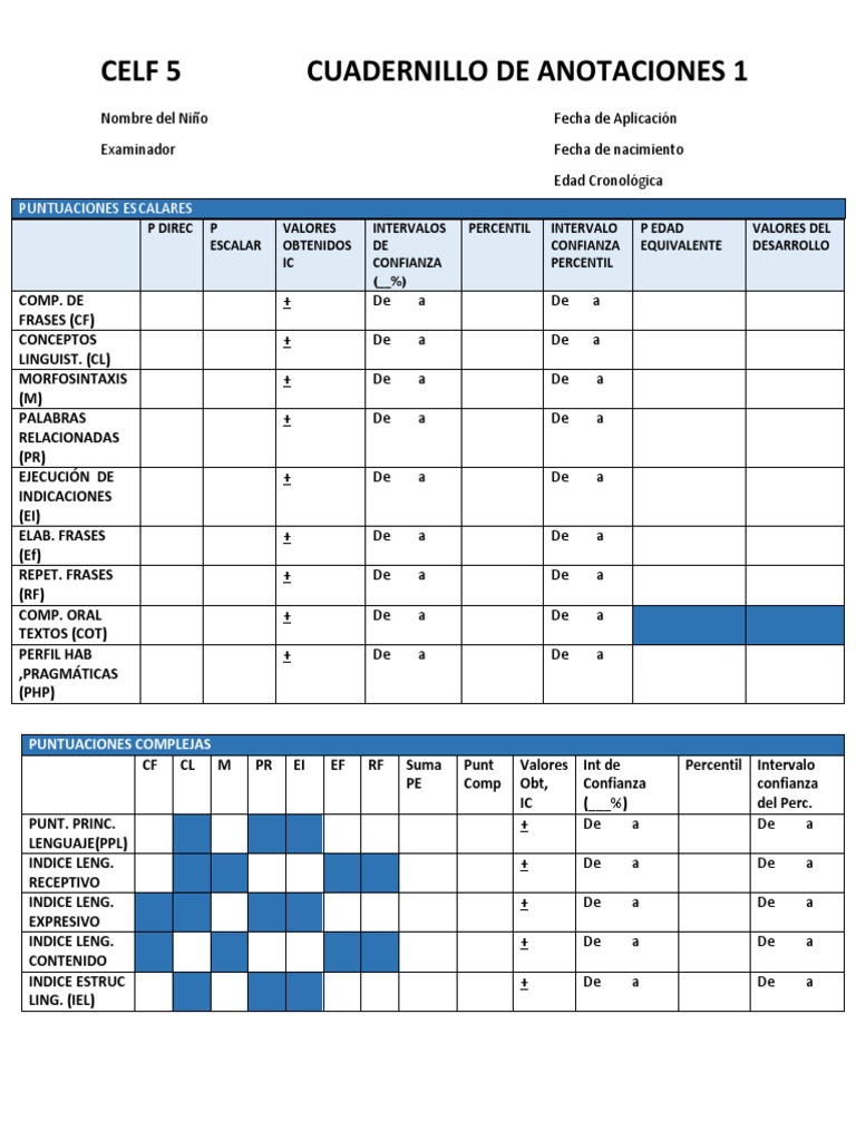 Cuadernillo de Anotaciones CELF 5 | PDF
