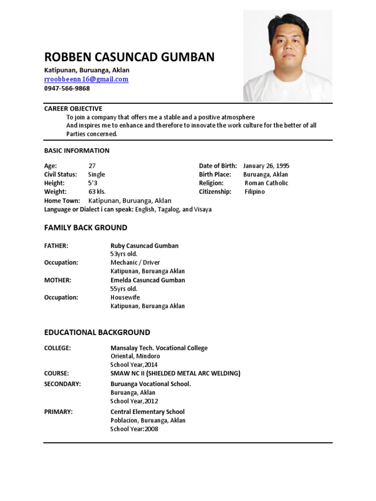 ROBBEN CASUNCAD GUMBAN Resume | PDF