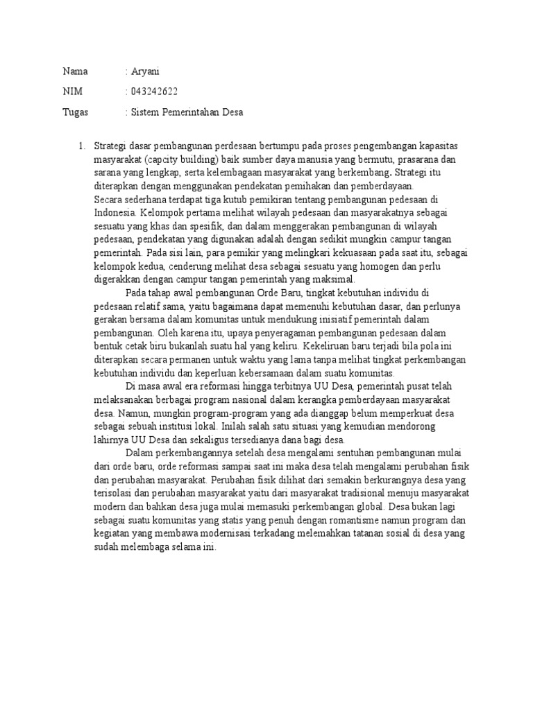 Tugas Semester 4.2 Sistem Pemerintahan Desa | PDF