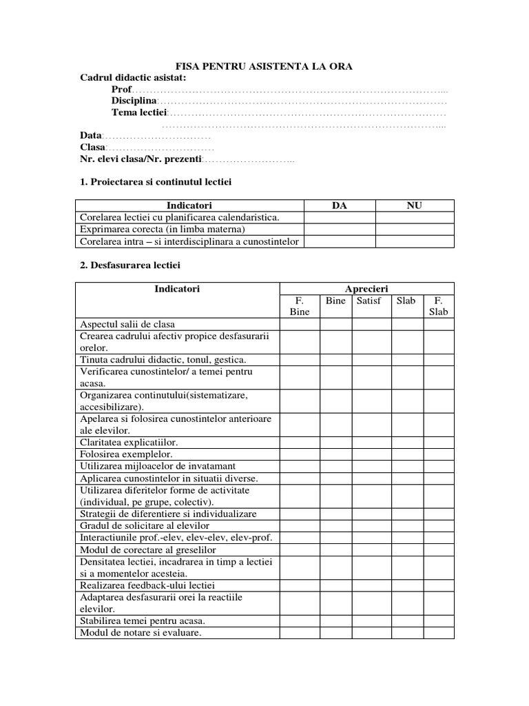 Fisa de Asistenta | PDF