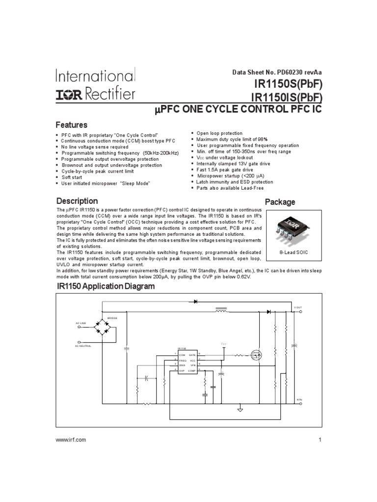 IR1150 PFC Control IC Overview | PDF | Amplifier | Electrical Impedance