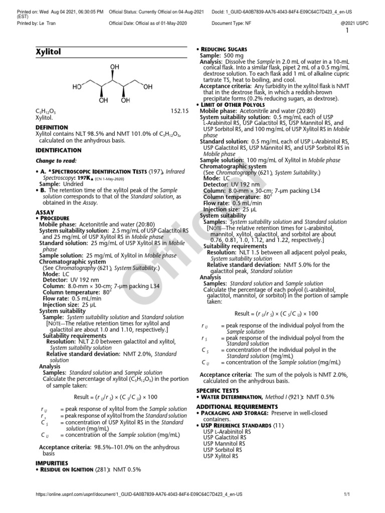 Xylitol | PDF | Chromatography | Analysis