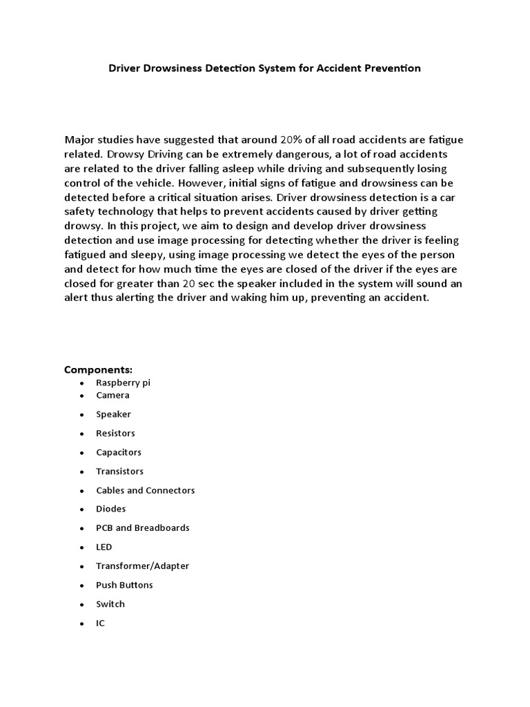 Driver Drowsiness Detection System For Accident Prevention | PDF ...