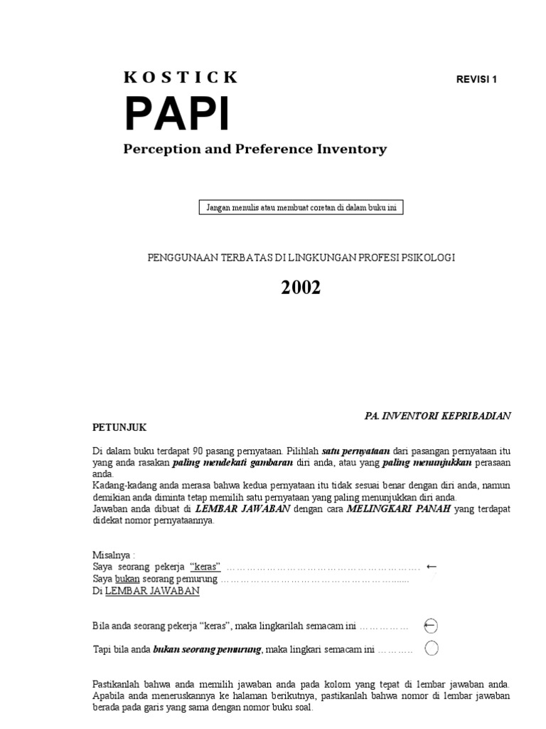 Lembar Soal PAPI Kostick | PDF