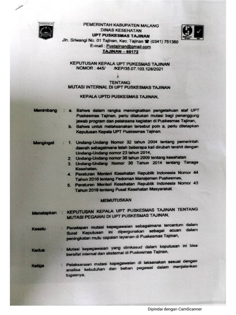 III.2.a. SK Mutasi Internal | PDF