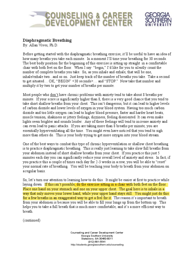 Diaphragmatic Breathing Script | PDF | Breathing | Panic Attack