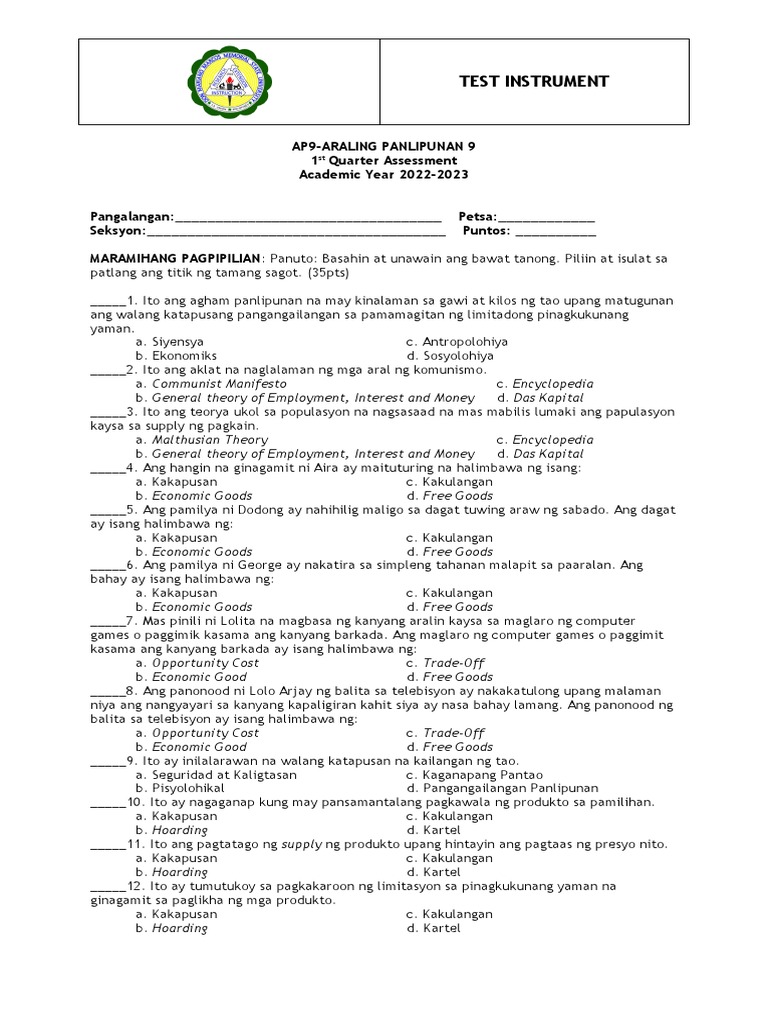 Grade 9 Summative Test | PDF
