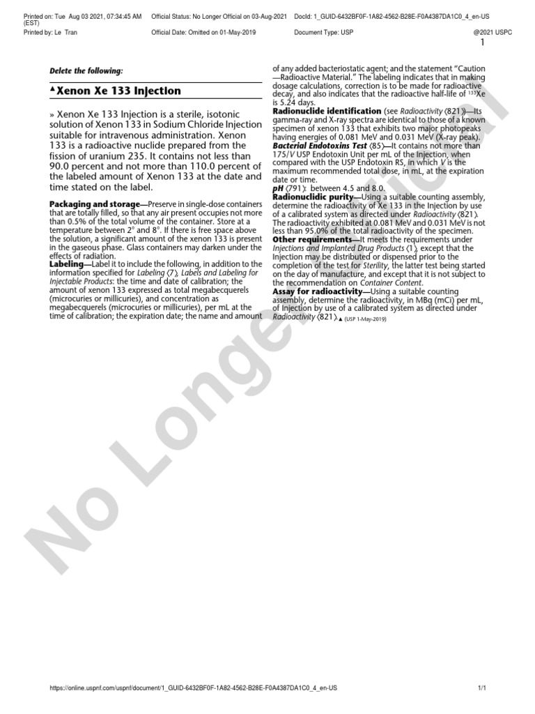 Xenon Xe 133 Injection | PDF | Radioactive Decay | Nuclear Chemistry
