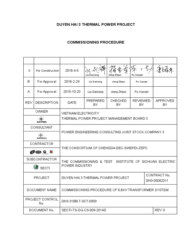 DH3-31BB-T-SCT-0009 Commissioning Procedure of 6.6kv Transformer System ...