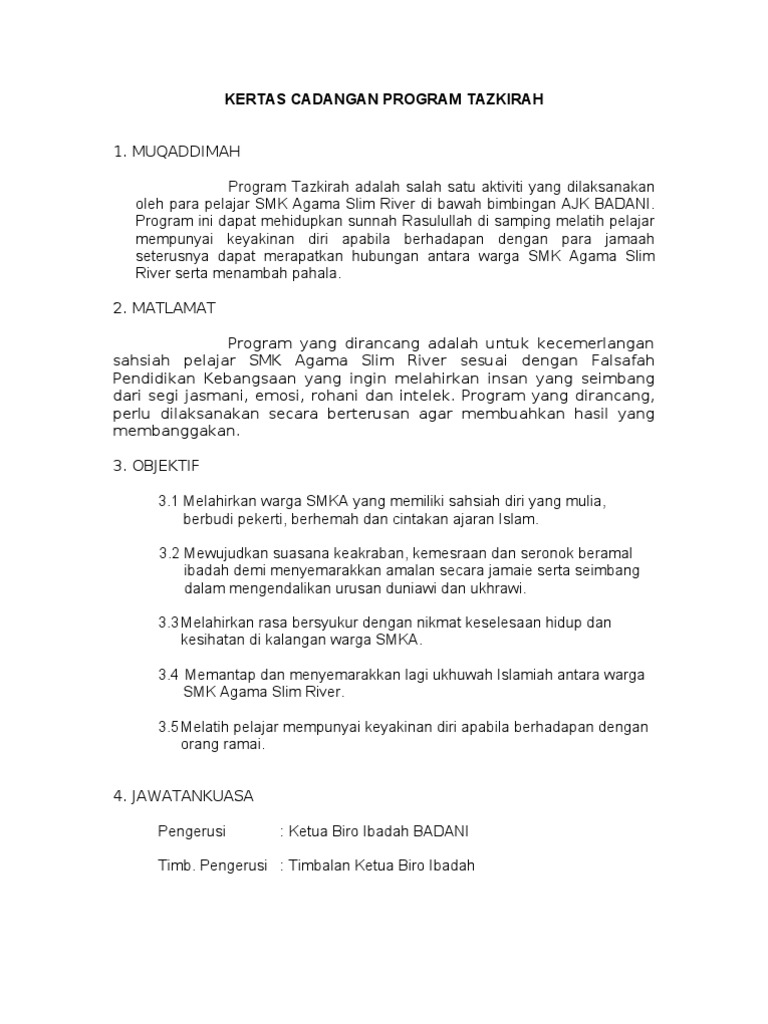 Contoh Kertas Kerja Ceramah Agama - KarliafeAcevedo