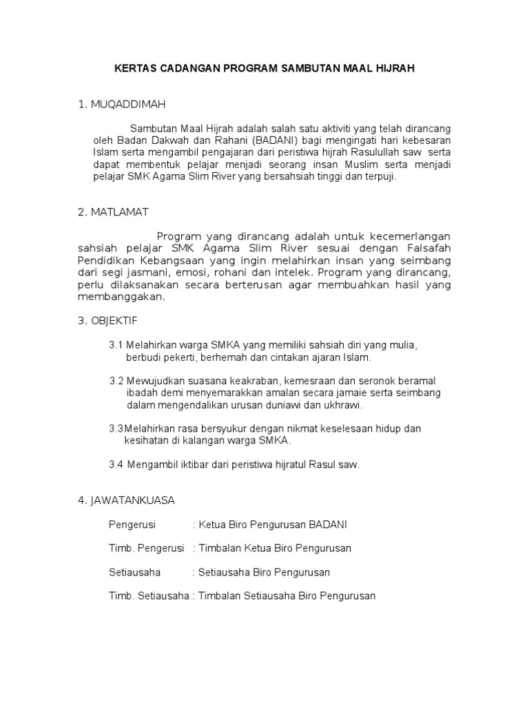 Kertas Kerja Sambutan Maal Hijrah | PDF