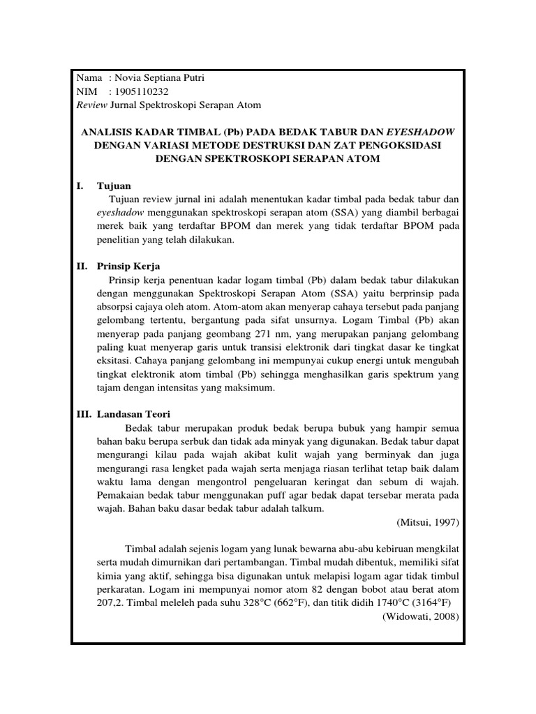 Analisis Timbal pada Kosmetik dengan SSA | PDF | Sains & Matematika