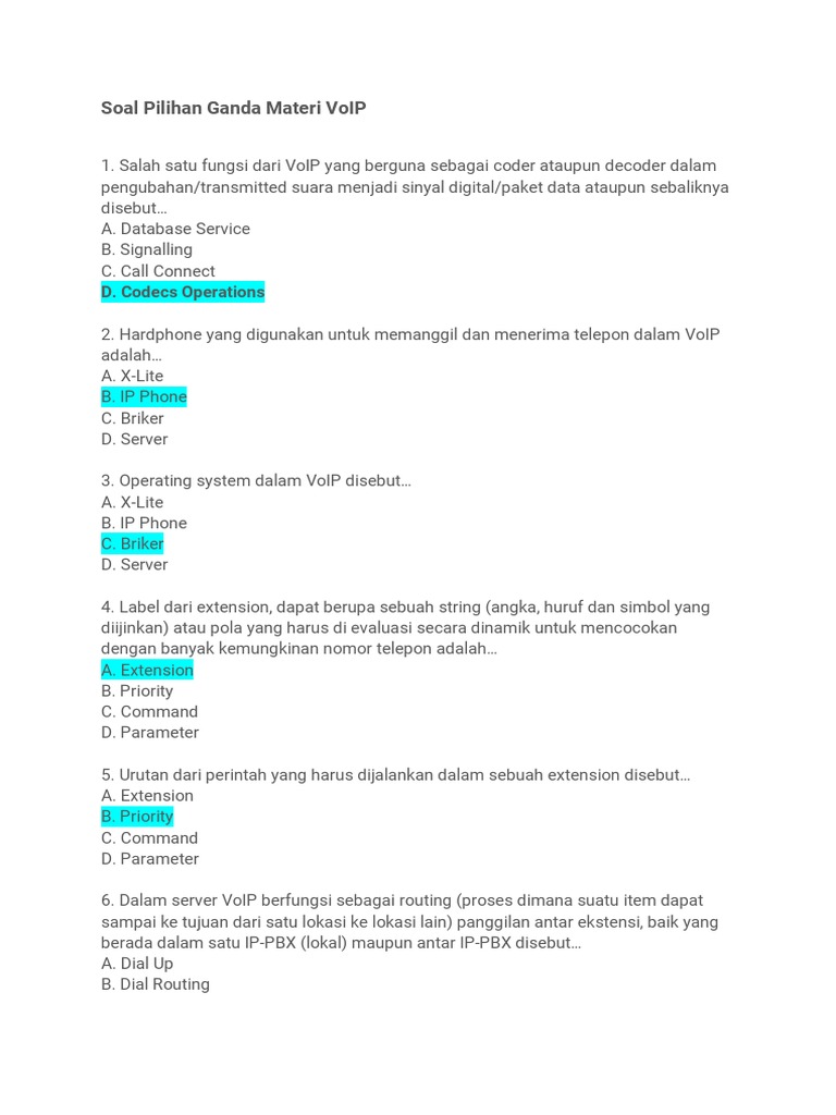Soal Pilihan Ganda Materi VoIP Zidan XII A | PDF